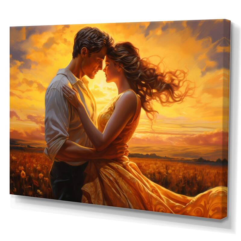 Designart "Romantic Couple Landscape Luminous Embrace II" Romantic Landscape Wall Art Living ...